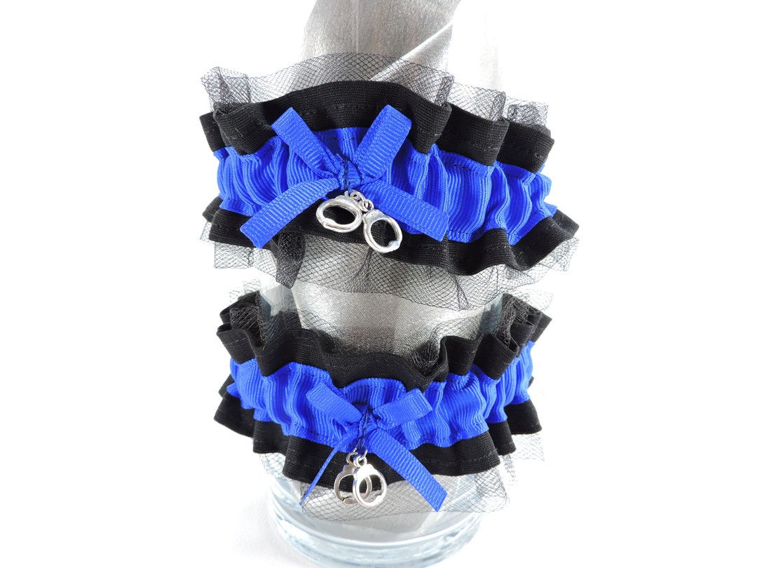 Police Officer Wedding Garter With Lace, Handcuff Charm, Set of Two ...