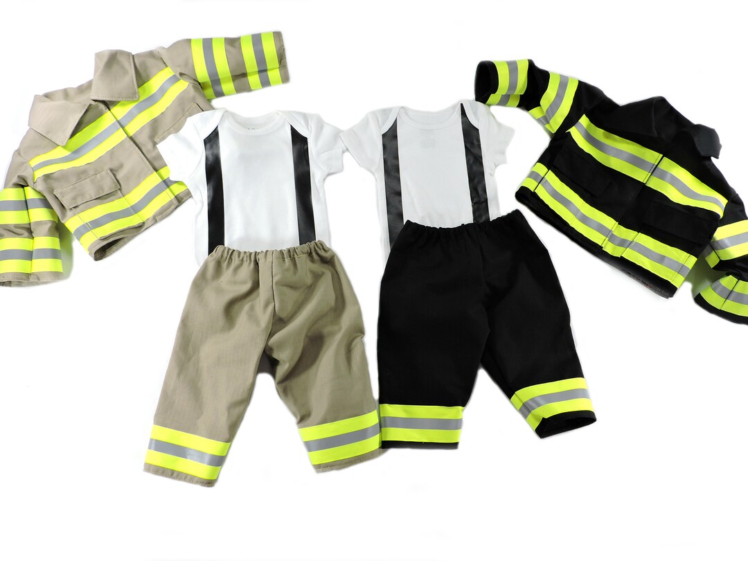 Firefighter Baby Boy Outfit, Jacket With NAME, Black Suspender, With ...