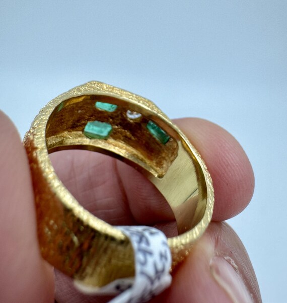Estate 18k Gold Abstract Emerald Diamond Ring Men's - Gem