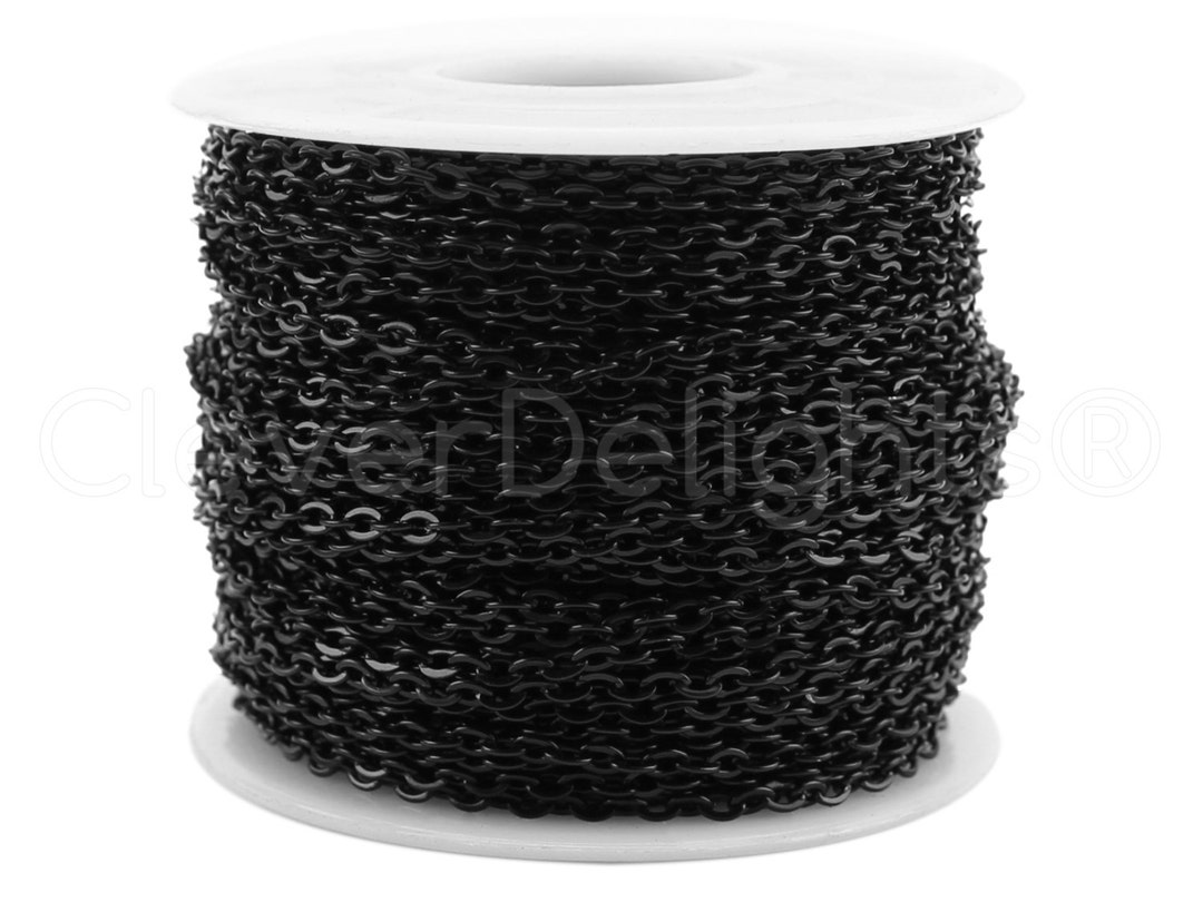 100 Ft 2x3mm Dark Black Cable Chain Spool for Necklaces Jewelry 2mm X ...