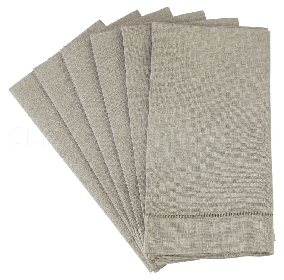 6 Pack - 20" Natural Linen Hemstitch Dinner Napkins - 100% Pure Linen ...