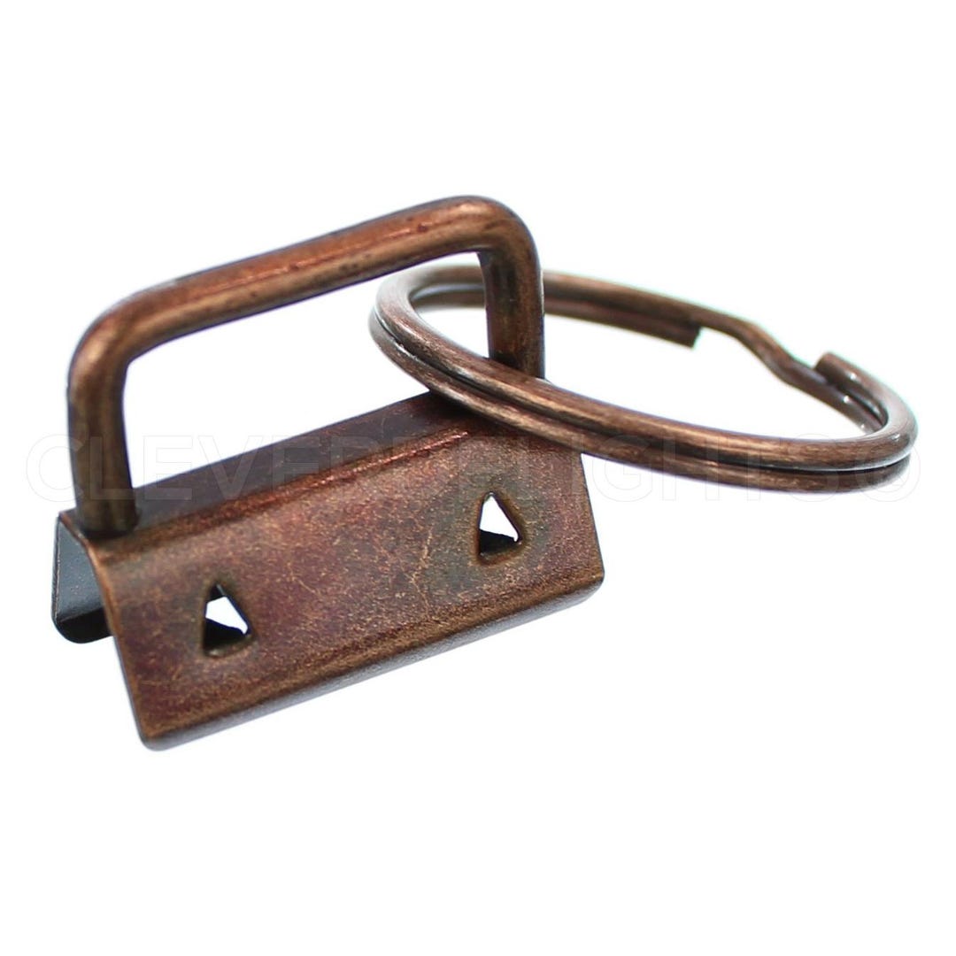100 Sets - 1" Key Fob Hardware With Key Rings - Antique Copper Color ...