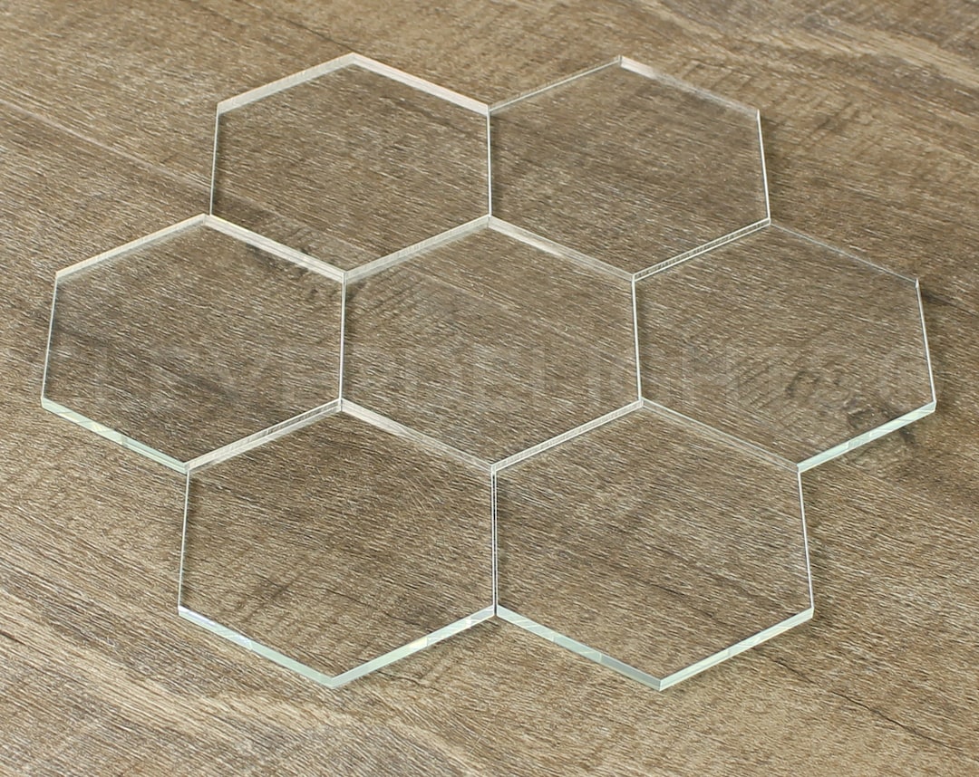 10 Pk - 3" Hexagon Glass Tiles - Clear Transparent - Solid Glass - 1/8 ...