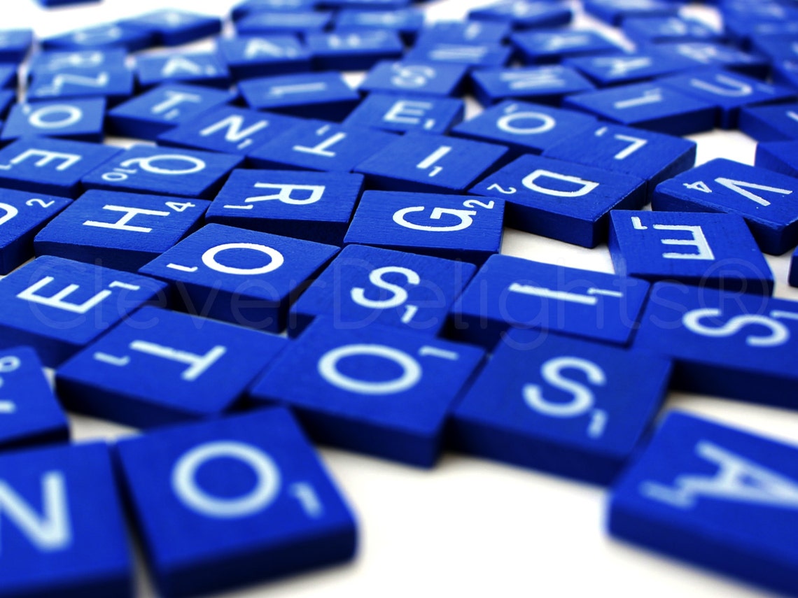 100 Wood Letter Tiles Blue Color 1 Complete 100 Piece Set | Etsy