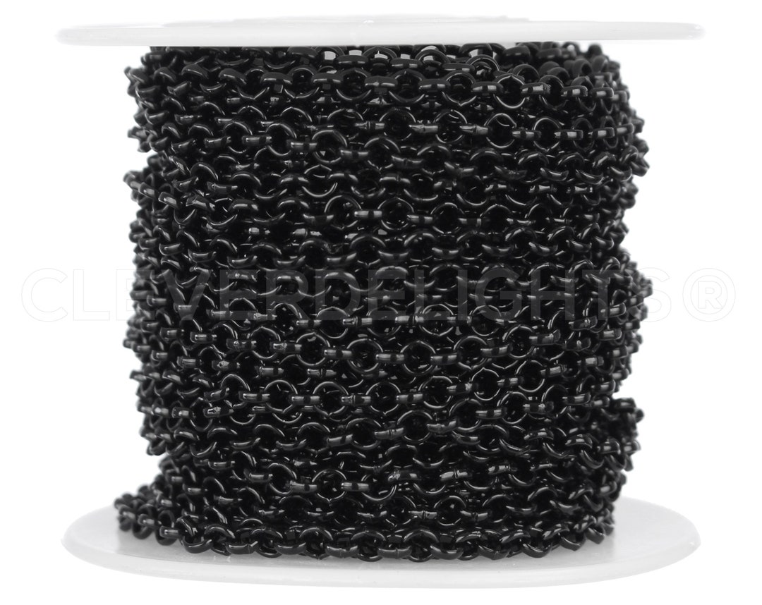 25 Ft - 1/8" Rolo Chain - Dark Black Color - Craft Jewelry Necklaces ...