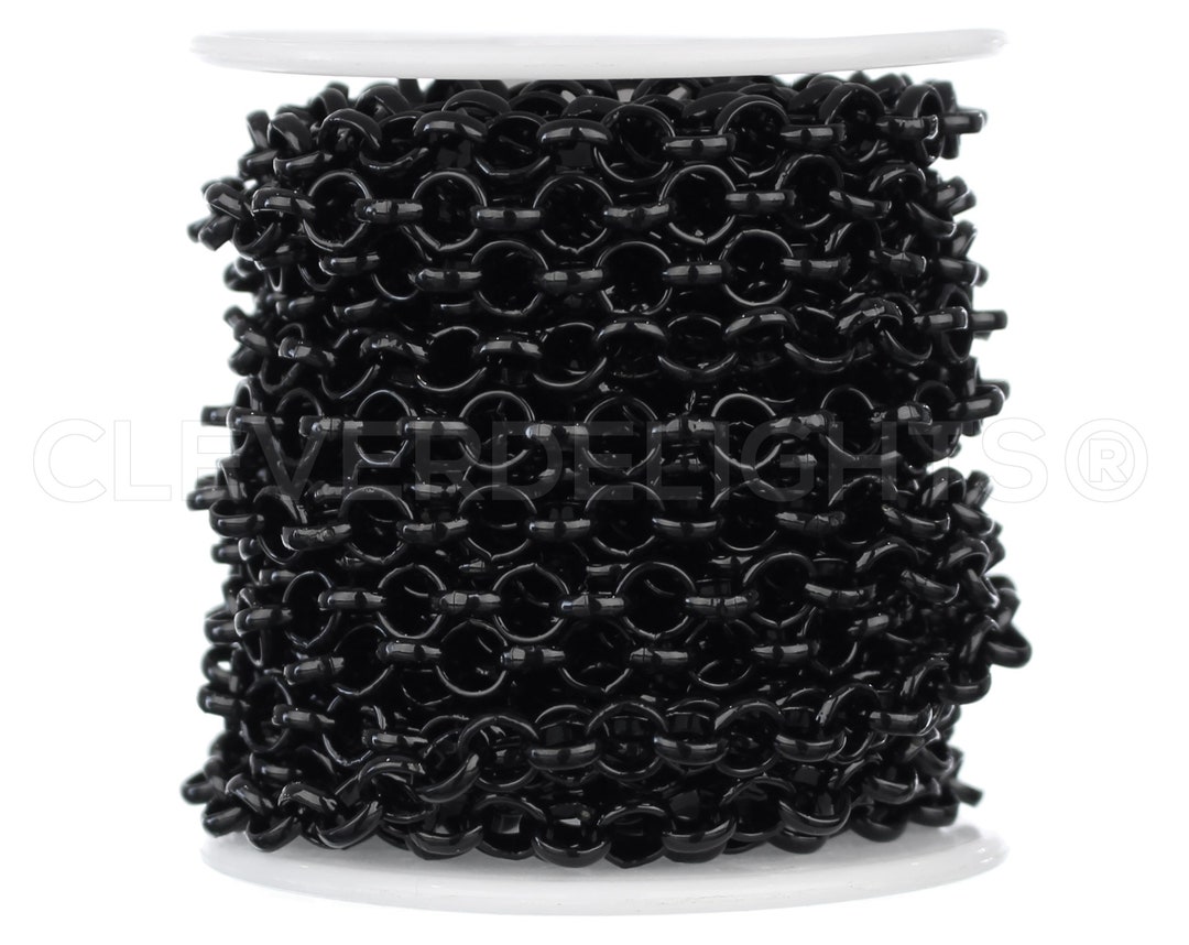 25 Ft - 1/4" Rolo Chain - Dark Black Color - Craft Jewelry Necklaces ...