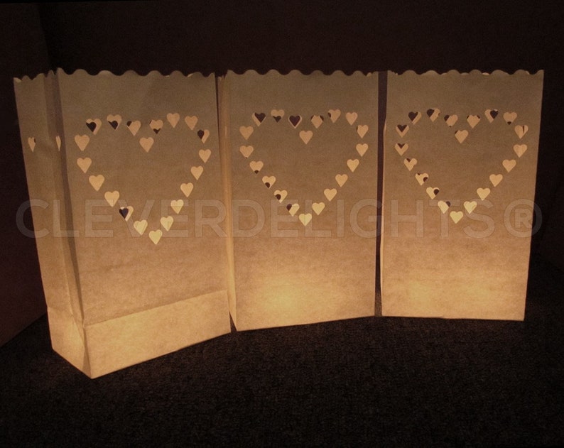 30 White Luminary Bags Big Heart Design Wedding | Etsy