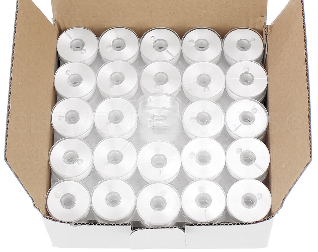100 Pack Size M Prewound Bobbins White Plastic Sided 60wt Polyester ...