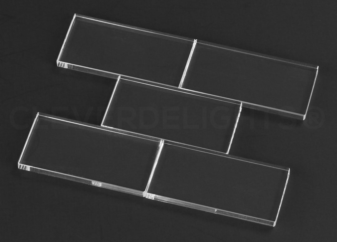 20 Pk - 1" X 2" Rectangle Glass Tiles - Clear Transparent - Solid Glass ...