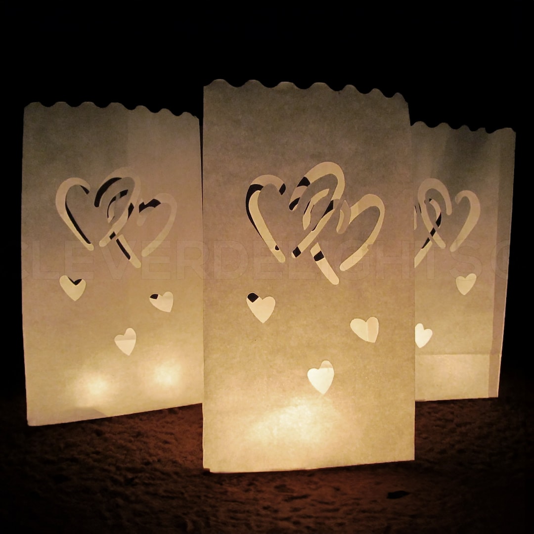 30 Luminary Bags - White - Interlocking Hearts Design - Wedding ...
