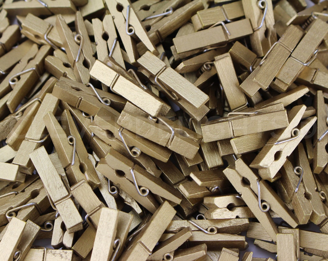 100 Pk 1 3/8 Mini Clothespins Metallic Gold Color Wooden Clips Craft ...