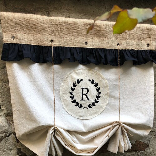 Black Ruffle Monogramed Farmhouse Valance Natural Burlap Tie - Etsy