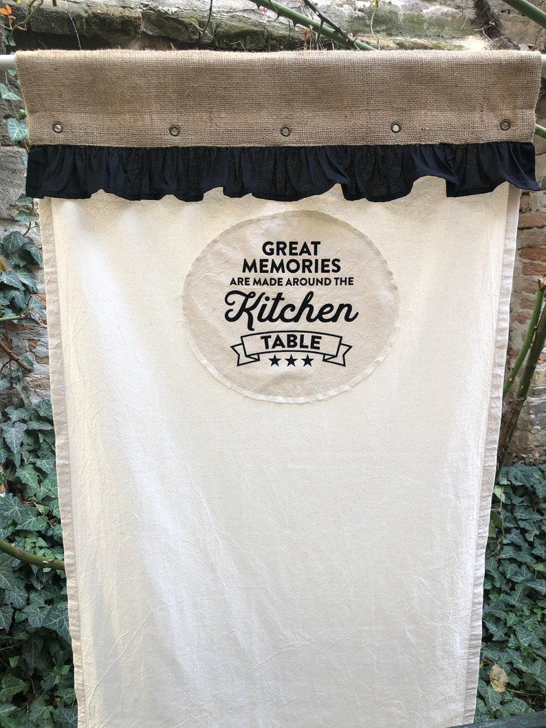 Black Ruffle Kitchen Modern Farmhouse Valance Natural Burlap Tie up ...