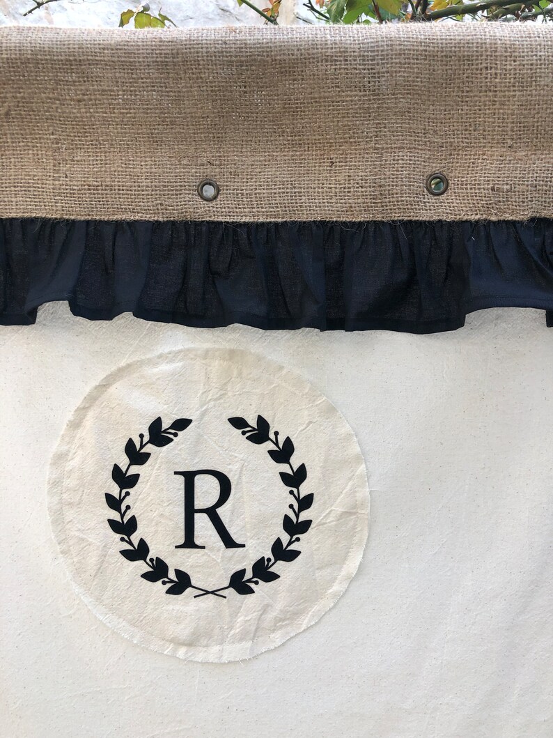 Black Ruffle Monogramed Farmhouse Valance Natural Burlap Tie - Etsy