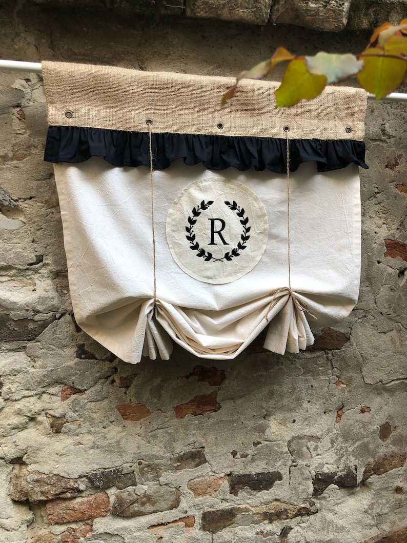 Black Ruffle Monogramed Farmhouse Valance Natural Burlap Tie - Etsy
