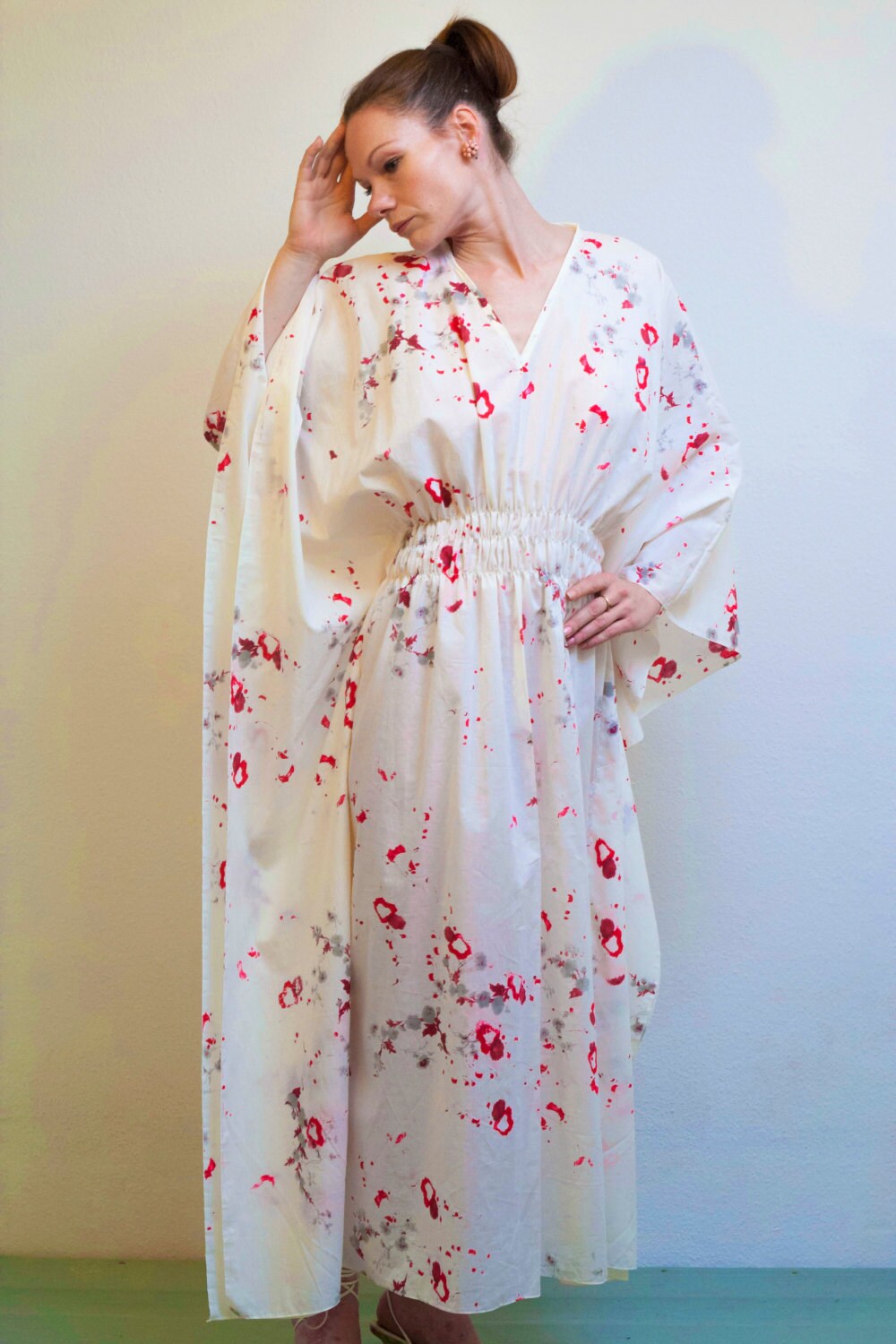 Sundress Dress in White With Fantasy Pattern, Silk Summer Dress, Caftan ...