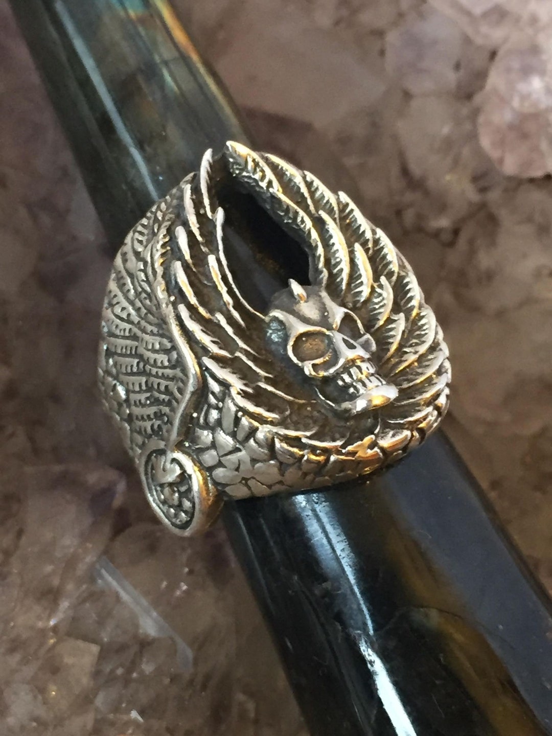 Winged Skull Demon Gothic Biker Tattoo 925 Sterling Silver Finger Ring ...