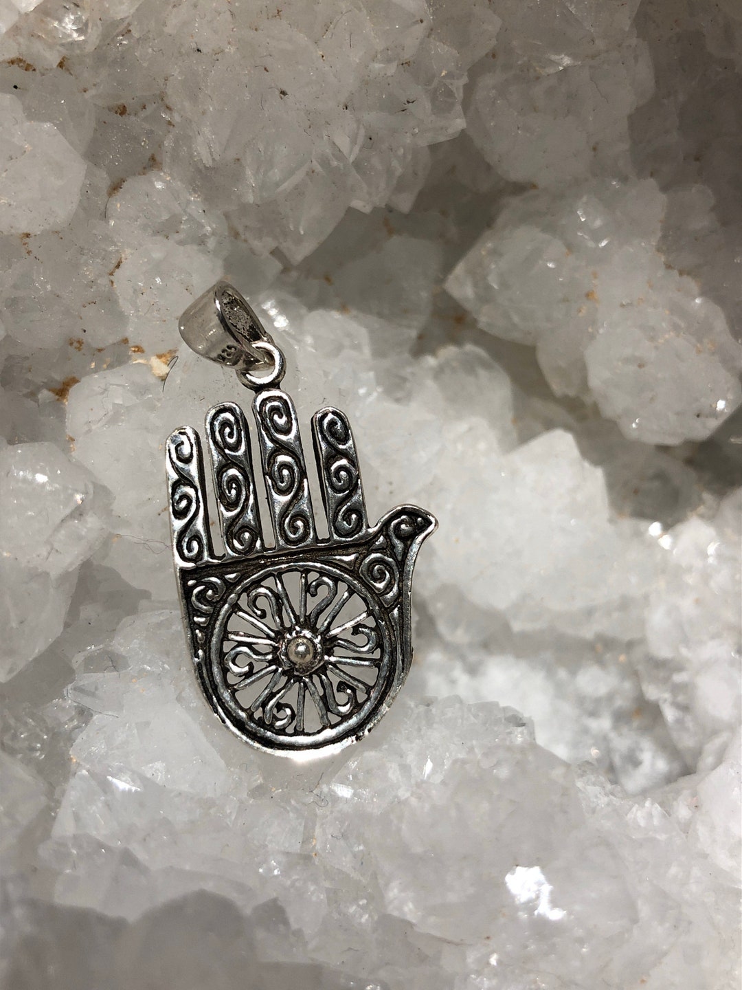925 Sterling Silver Hand of Fatima Pendant Fatimah Protection Evil Eye ...