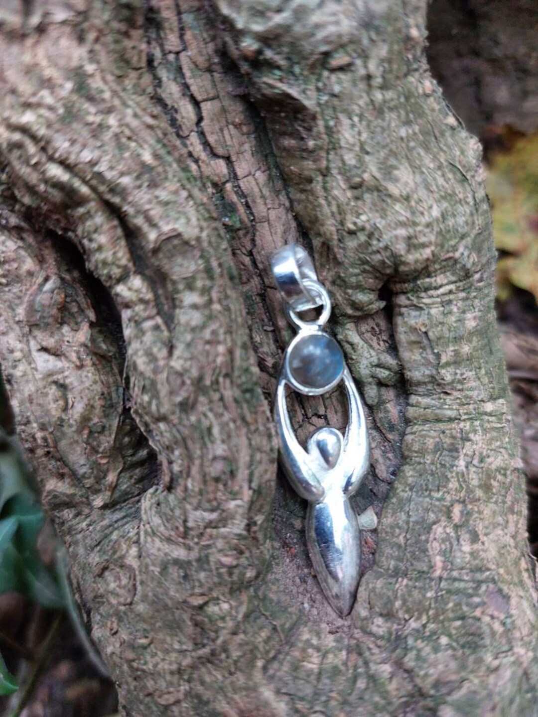 925 Silver Moon Goddess Gemstone Pendant Semi Precious Crystal Charm ...