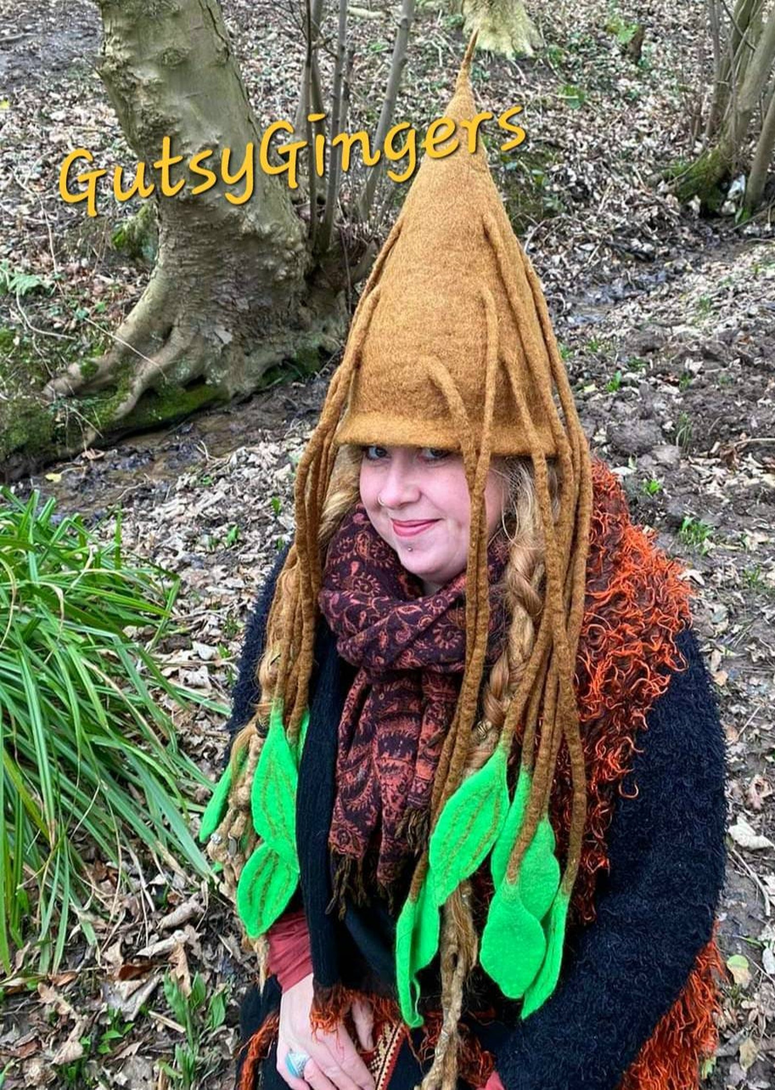 Handmade Felt Hat Tree of Life Spirit Leaf Vine Forest Imp Woodland Fae ...