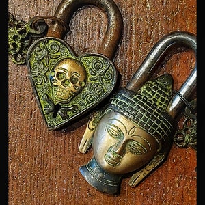 Heavy Antique Brass Padlock Buddha Skull Deity Heavy Duty Lock ...
