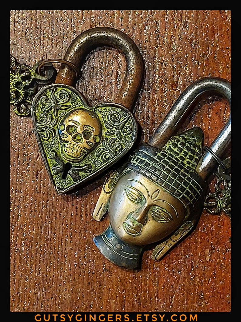 Heavy Antique Brass Padlock Buddha Skull Deity Heavy Duty Lock ...