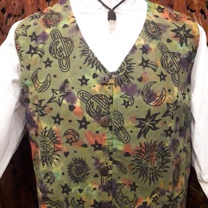 Celestial Sun Moon Stars Planets Fabric Patchwork Tie Dye Unisex ...