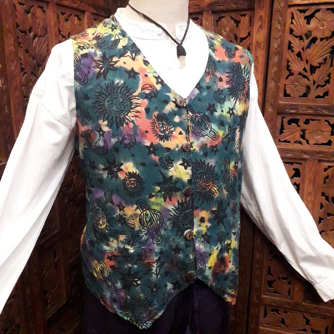 Celestial Sun Moon Stars Planets Fabric Patchwork Tie Dye Unisex ...