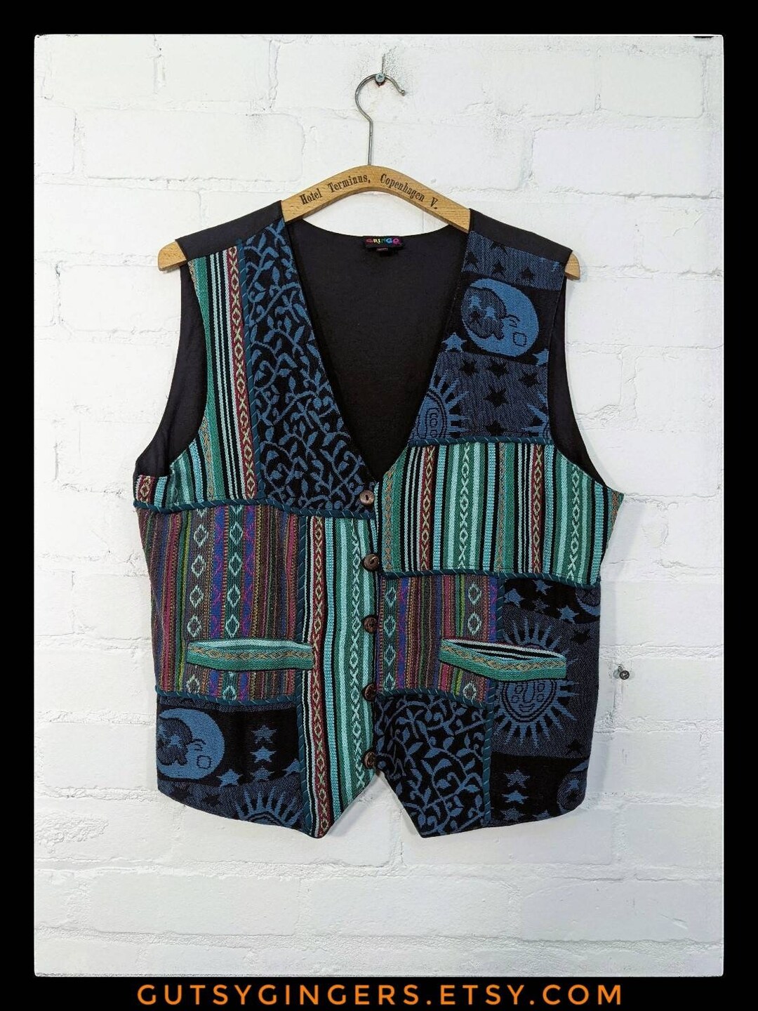 Woven Stripe Sun Moon Unisex Waistcoat Hippy Vest Pagan Handfasting ...