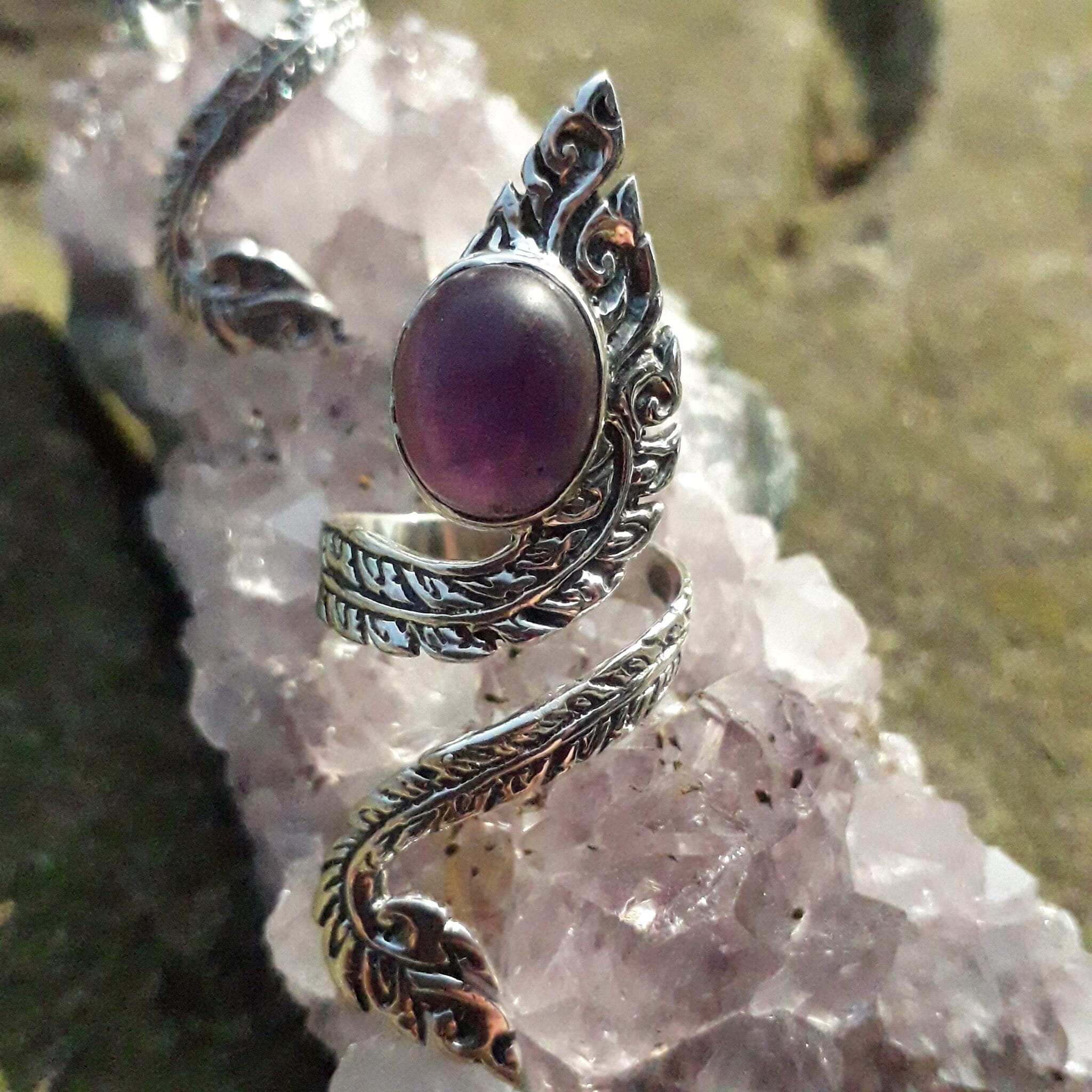 Stunning Long Statement Finger 925 Silver Ring Large Gemstone Phoenix ...