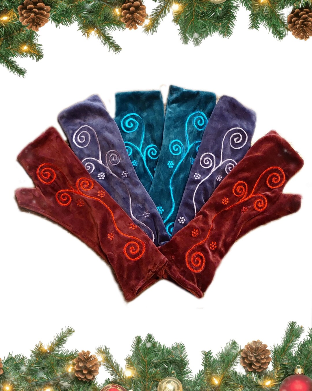 Long Spiral Stretch Velvet Pixie Arm Wrist Warmer Fingerless Gloves ...