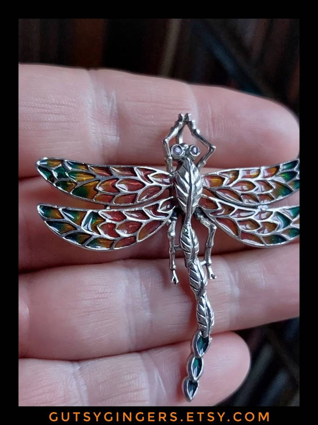 Breathtaking Large Sterling Silver Dragonfly Brooch Set With Amethyst ...