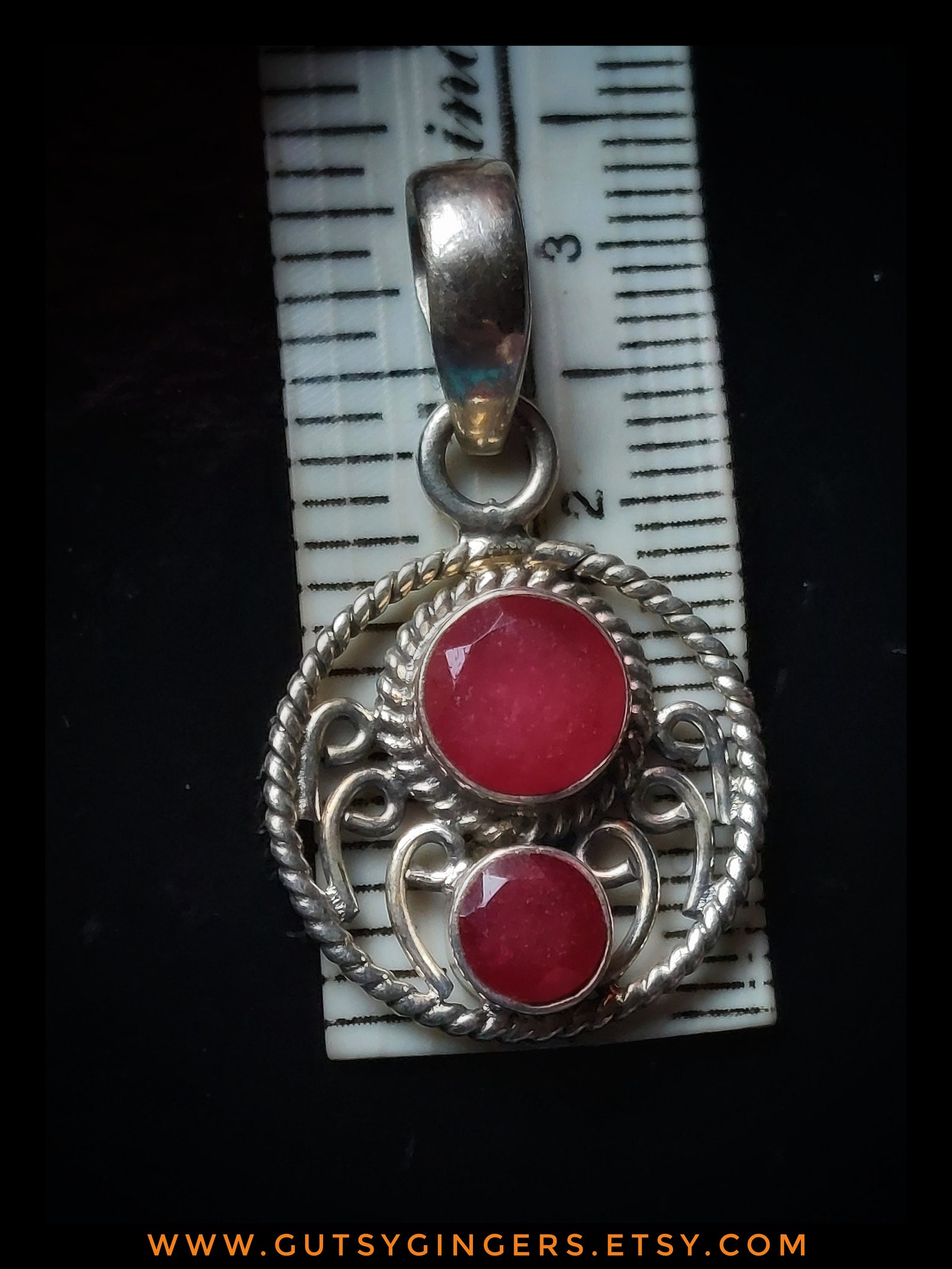 Vivid Raw Ruby Double Natural Faceted Gem Set Into a Delicate Filigree ...