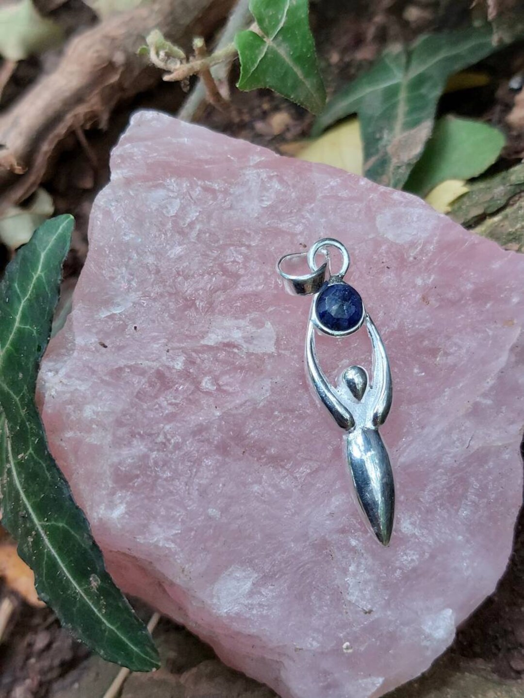 925 Silver Moon Goddess Gemstone Pendant Semi Precious Crystal Charm ...