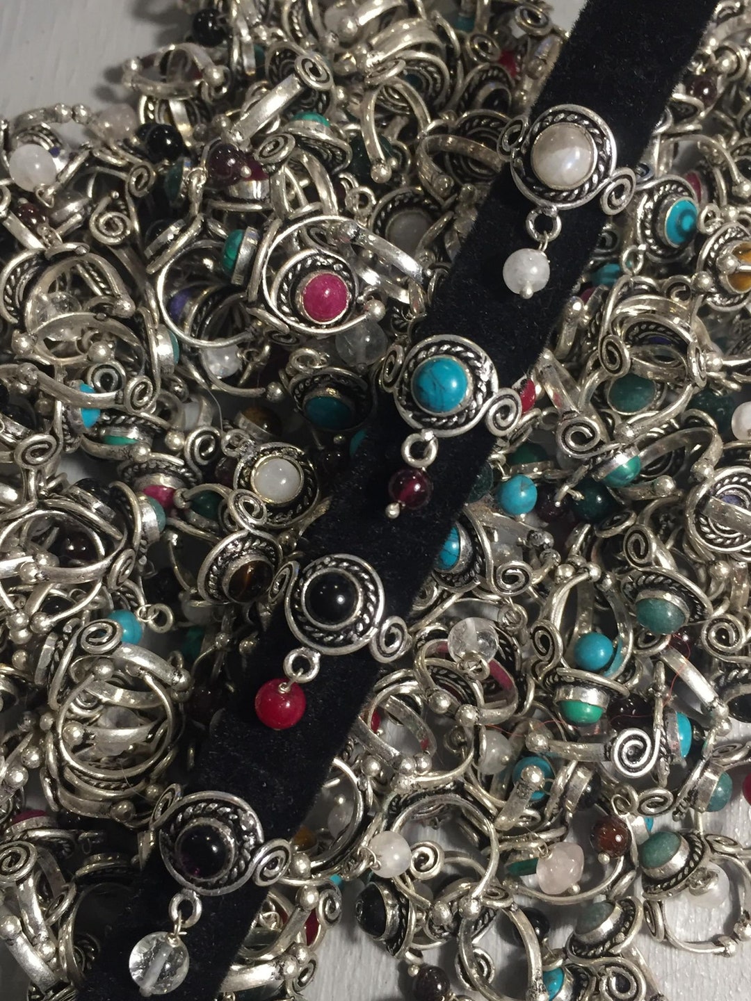 Silver Brass Ear Cuff or Dread Clamp Natural Gemstone Bead & Crystal ...