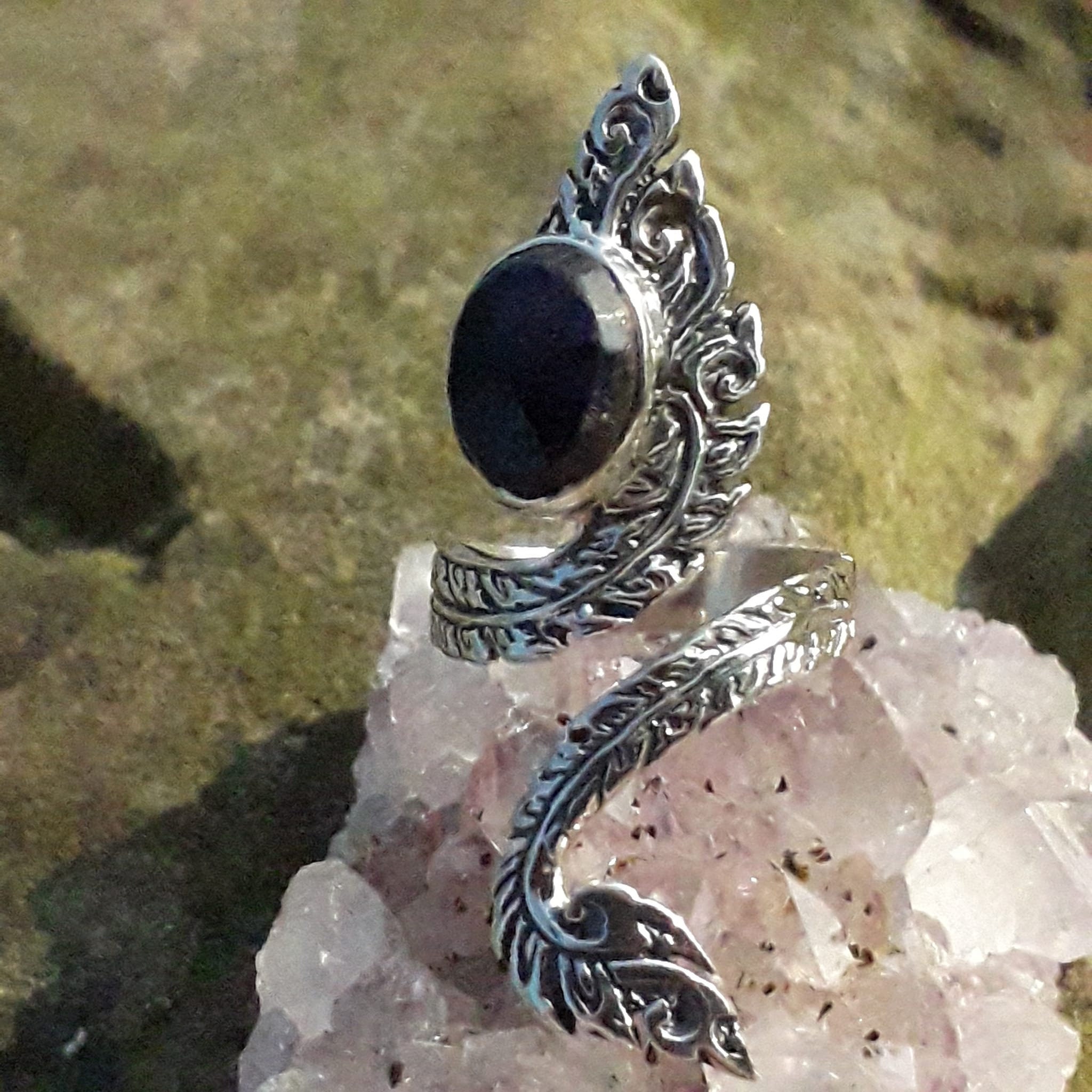 Stunning Long Statement Finger 925 Silver Ring Large Gemstone Phoenix ...