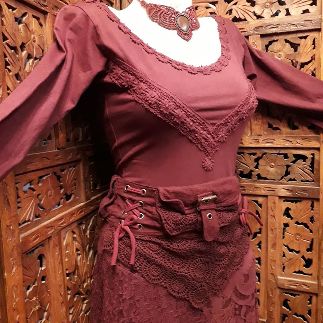 Wine Burgundy Red Lace Trim Fanny Pack Adjustable Boho Hippy Tribal ...