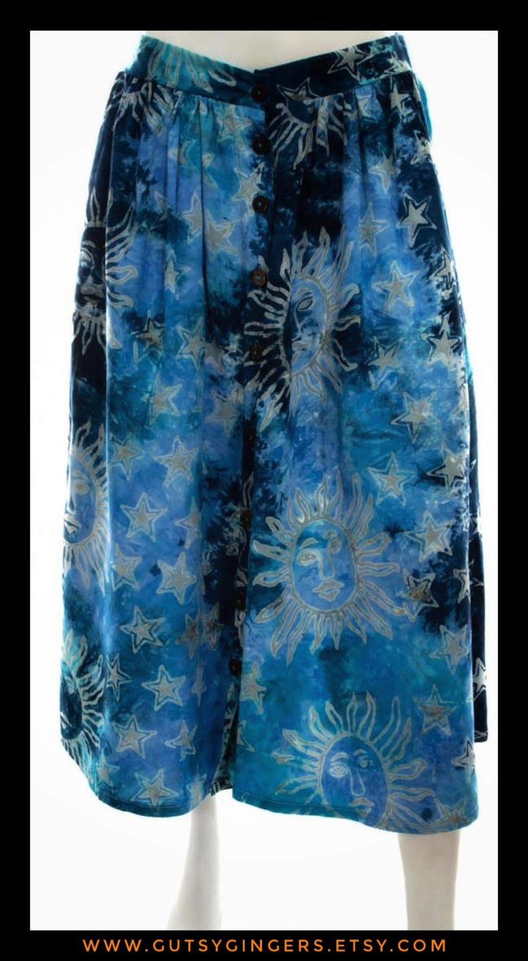 Mid Calf Skirt Mystical Night Sky Celestial Moon Star Print A Line ...