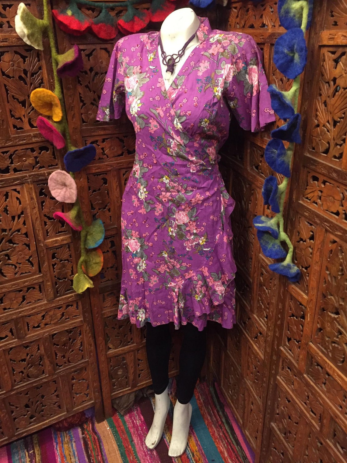 Daisy Vintage Style All Cotton Cross Over Tie Front Raspberry Purple ...