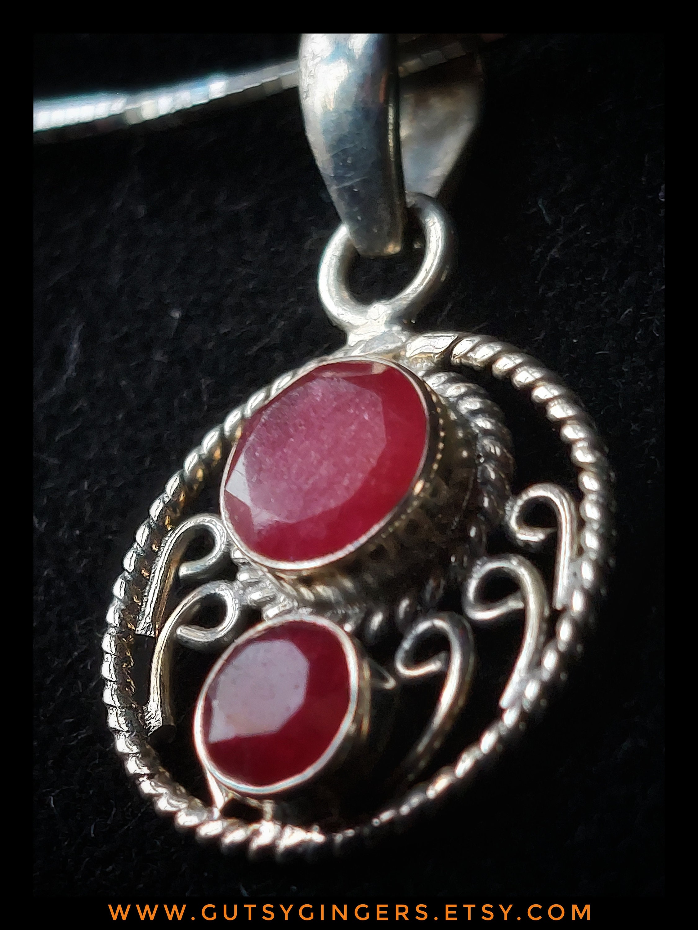 Vivid Raw Ruby Double Natural Faceted Gem Set Into a Delicate Filigree ...