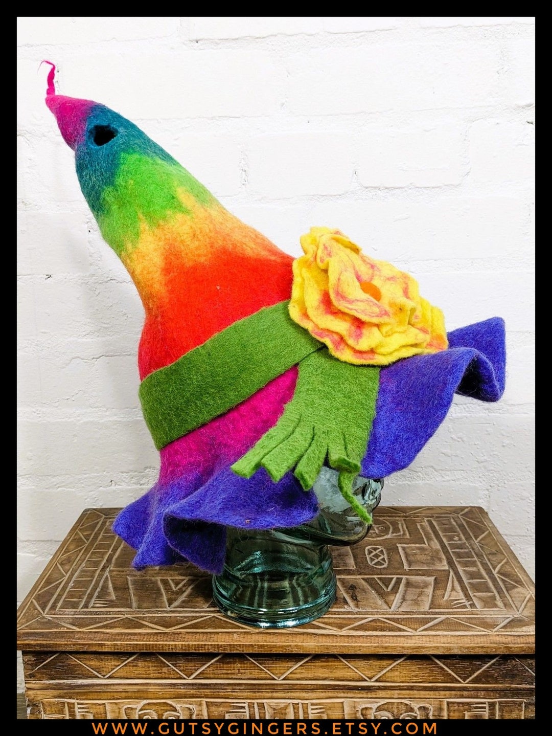 Pointy Felted Hat Rainbow Sprite Pride Flower Fairy Goddess Gaia Pixie ...
