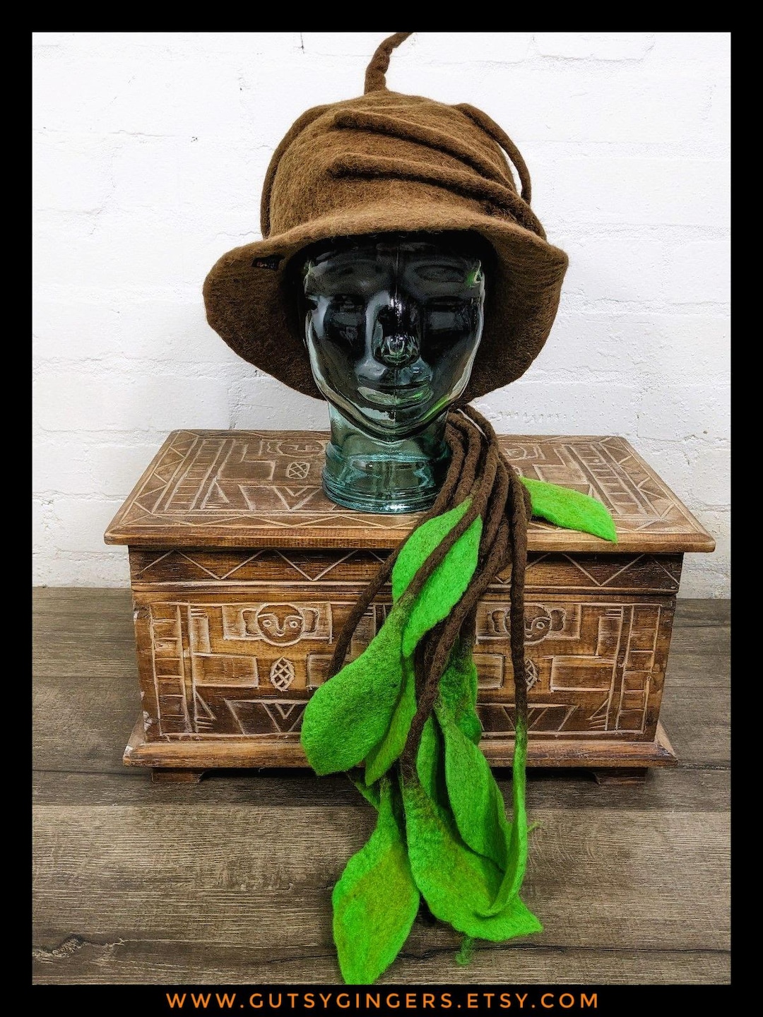 Handmade Felt Hat Tree of Life Spirit Leaf Vine Forest Imp Woodland Fae ...
