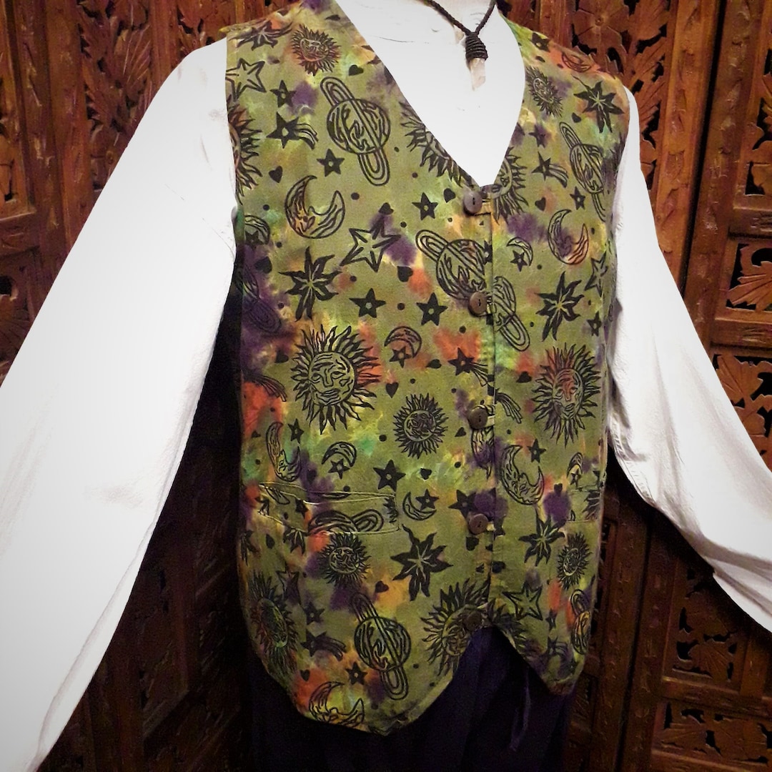 Celestial Sun Moon Stars Planets Fabric Patchwork Tie Dye Unisex ...