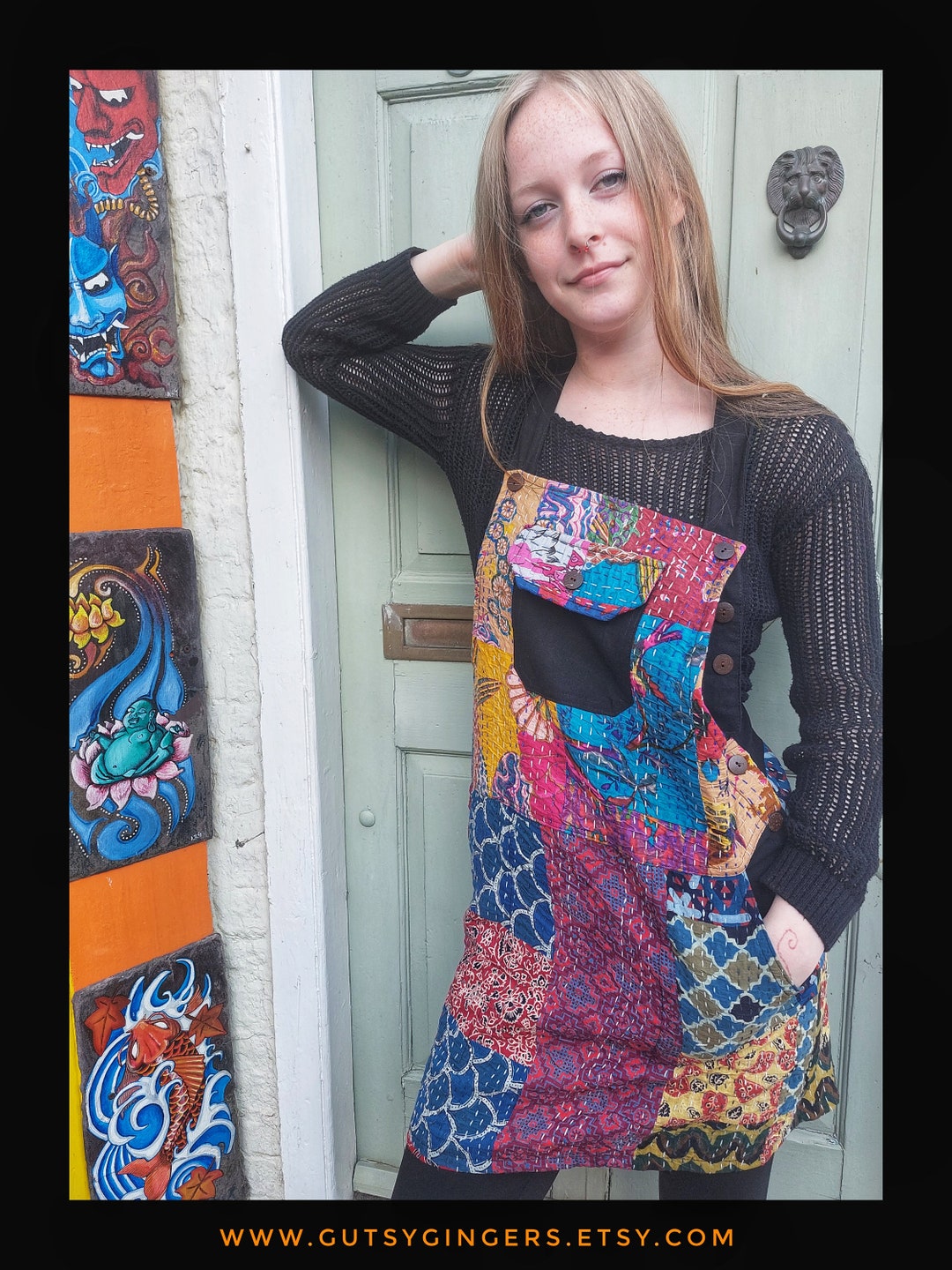 Sally Dolly Patchwork Overall Mini Dress Beautiful Rainbow Kantha ...