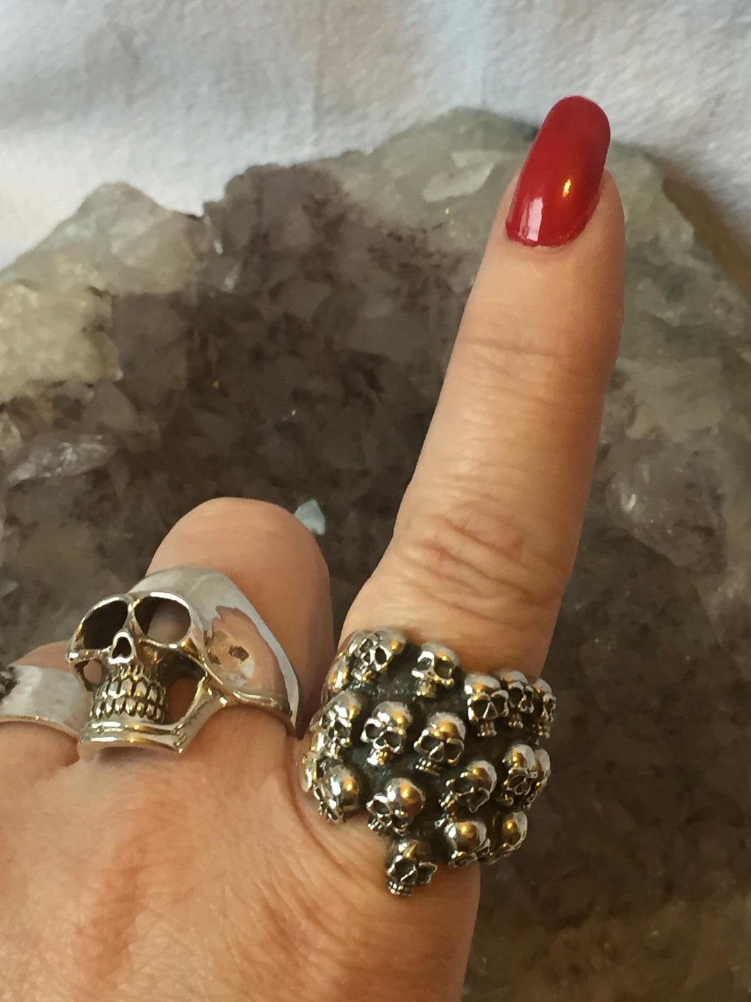 Skull Gothic Punk Pile of Skulls 925 Sterling Silver Statement Finger ...