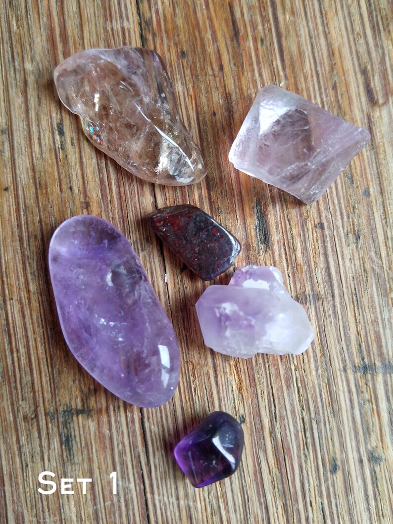 Purple crystal set 6 piece small crystals for grid collection | Etsy