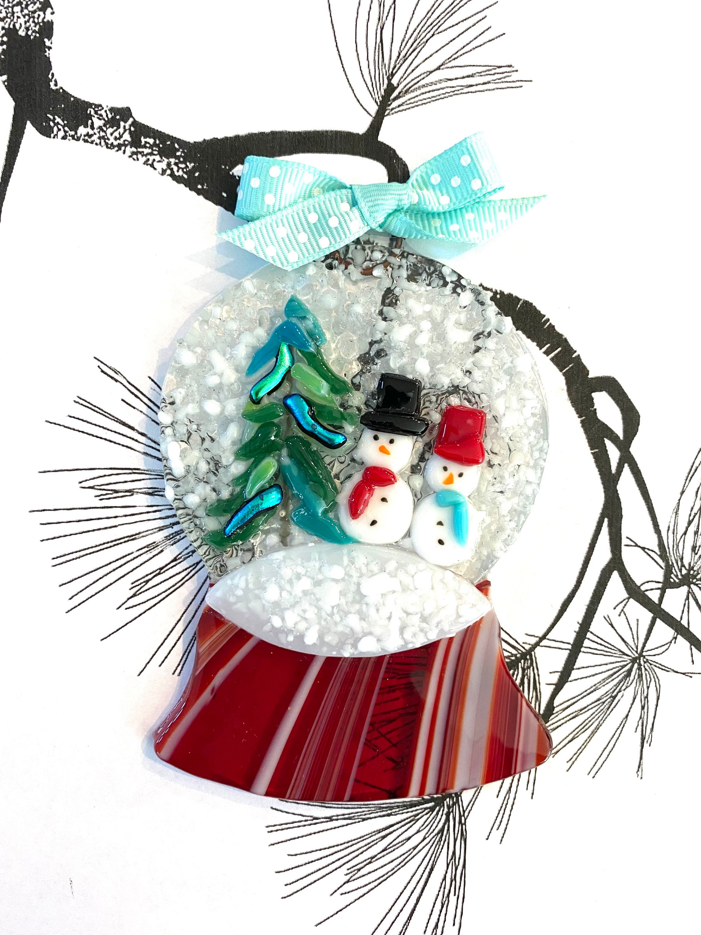 Fused Glass Snow Globe Ornament Merry Couple - Etsy