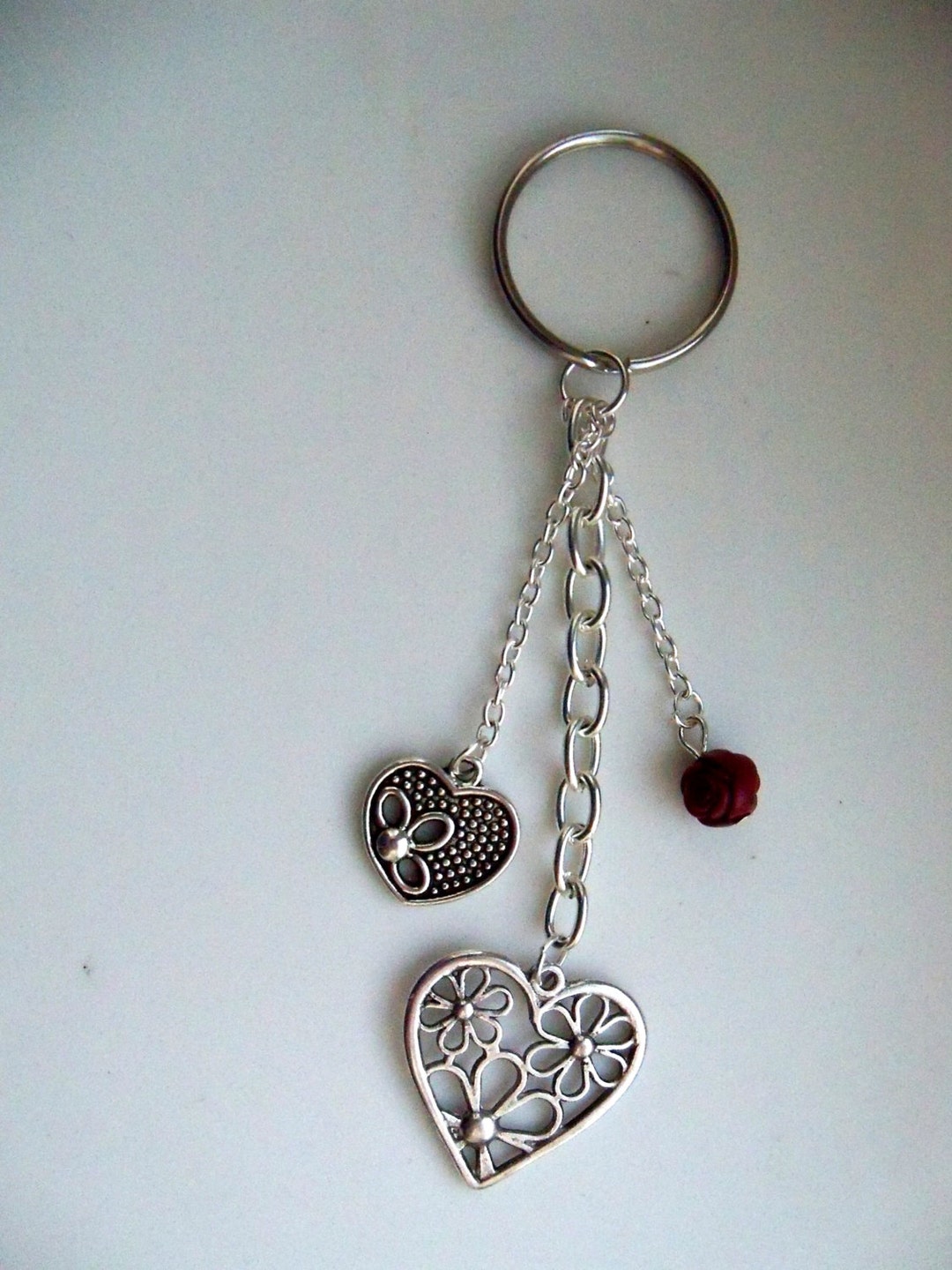 Two Hearts and a Rose Keychain - Etsy