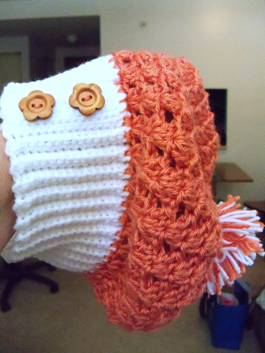 Woman's Slouch Hat -- White and Persimmon - Etsy