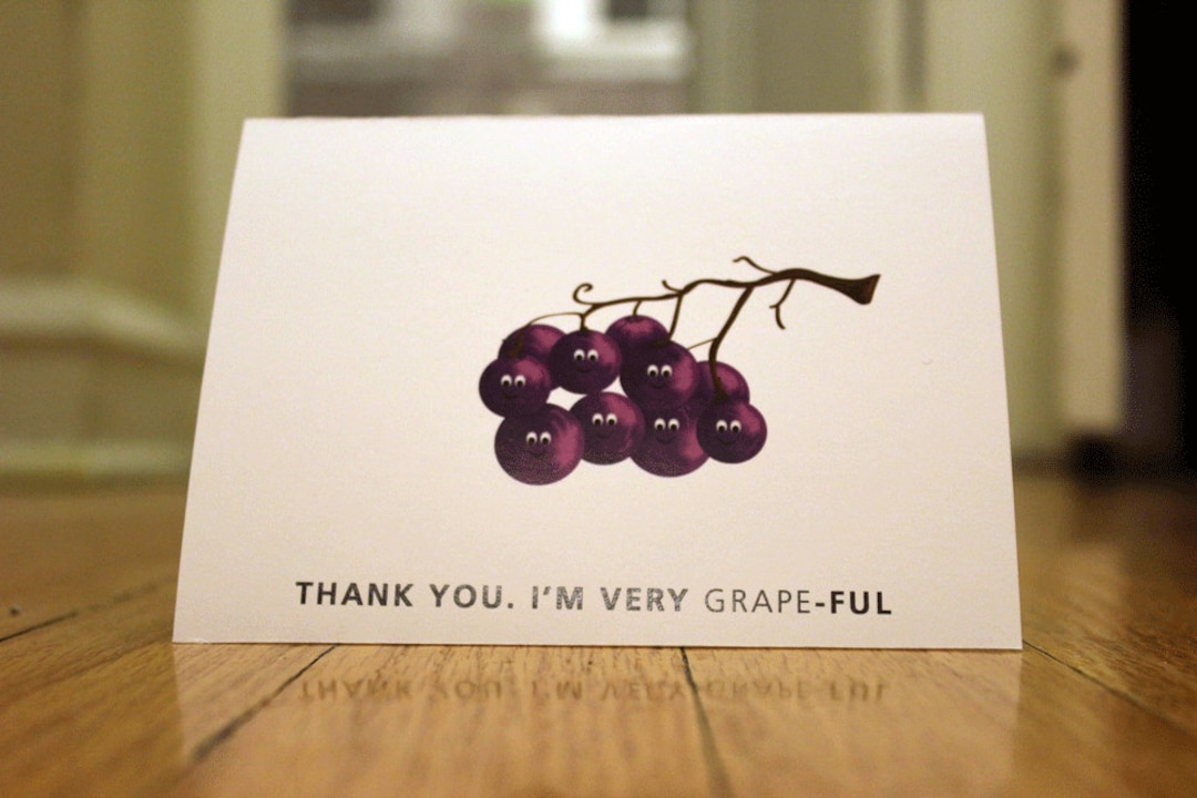 Thank You. I'm Very Grape-ful. Blank, Illustrated, Fruit Pun Greeting ...